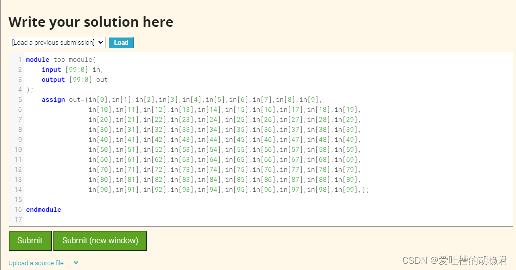HDLBits练习（一）给定输入为100位的矢量，翻转顺序进行输出（即倒序输出）_verilog赋值换序-CSDN博客