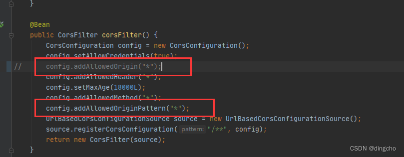 SpringBoot：allowCredentials is true, allowedOrigins cannot contain the special value “*“since ...