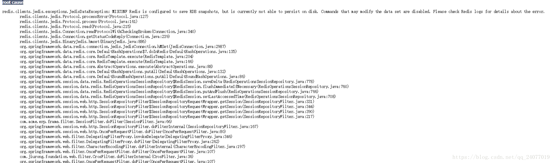 org.springframework.dao.InvalidDataAccessApiUsageException: MISCONF Redis is configured to save ...