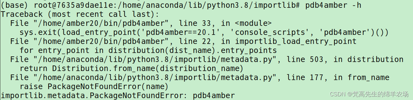 [AMBER] importlib.metadata.PackageNotFoundError: pdb4amber_pdb4amber:未找到命令-CSDN博客