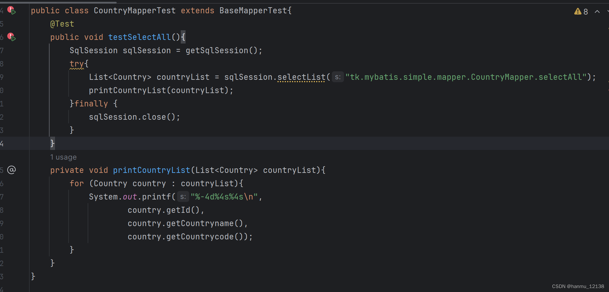 java.lang.IllegalArgumentException: Mapped Statements collection does not contain value for tk ...