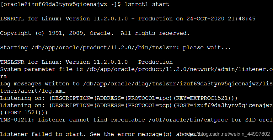 TNS-01201: Listener cannot find executable /u01/oracle/bin/extproc for ...