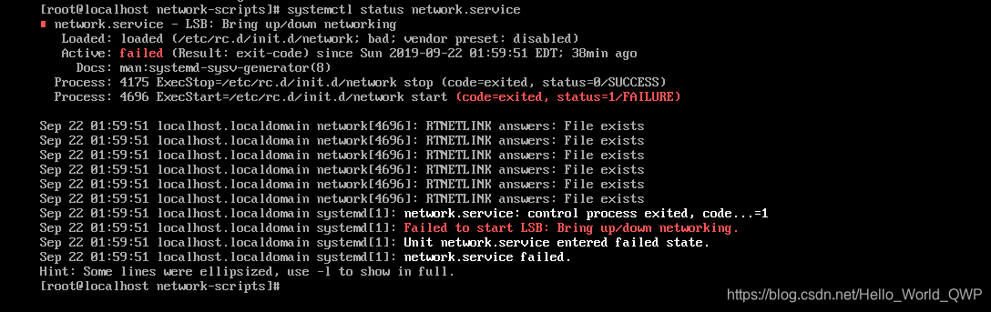 Job for network.service failed because the control process exited with error code. See "systemc的 ...