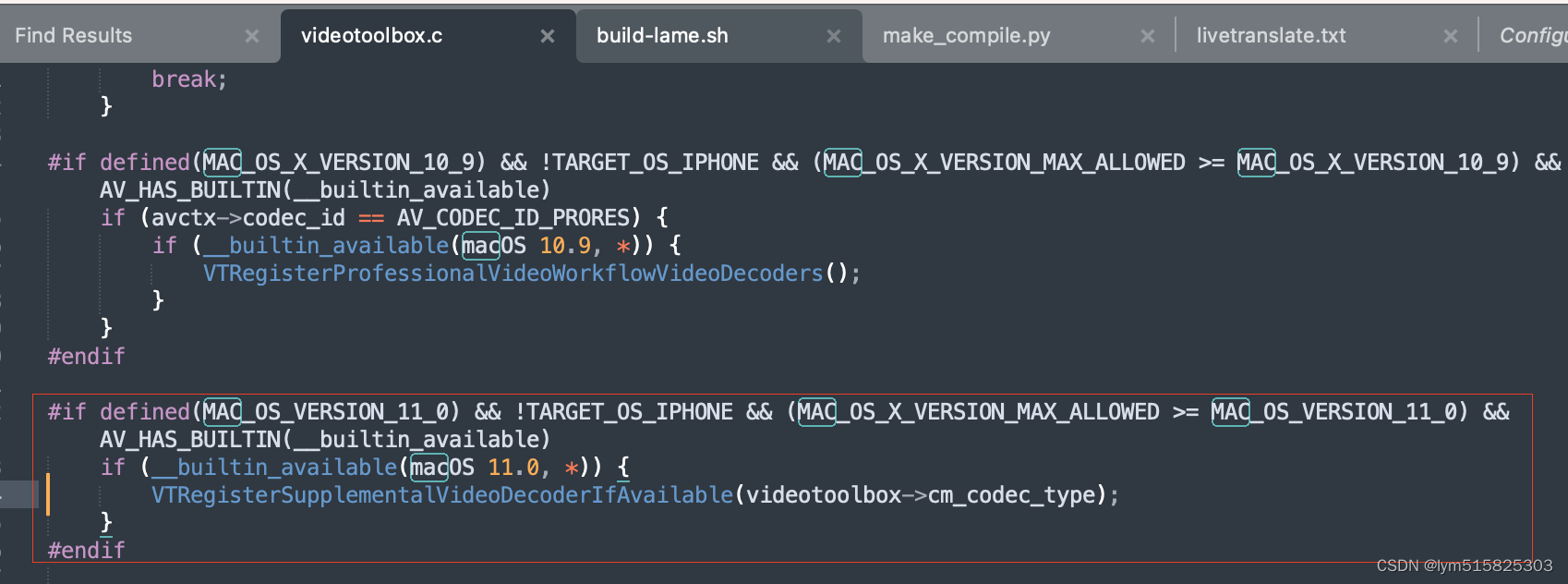 macos下程序报Symbol not found _VTRegisterSuppIementalVideoDecoderlfAvailable_mac m1使用ctypes加载dylib 报 ...