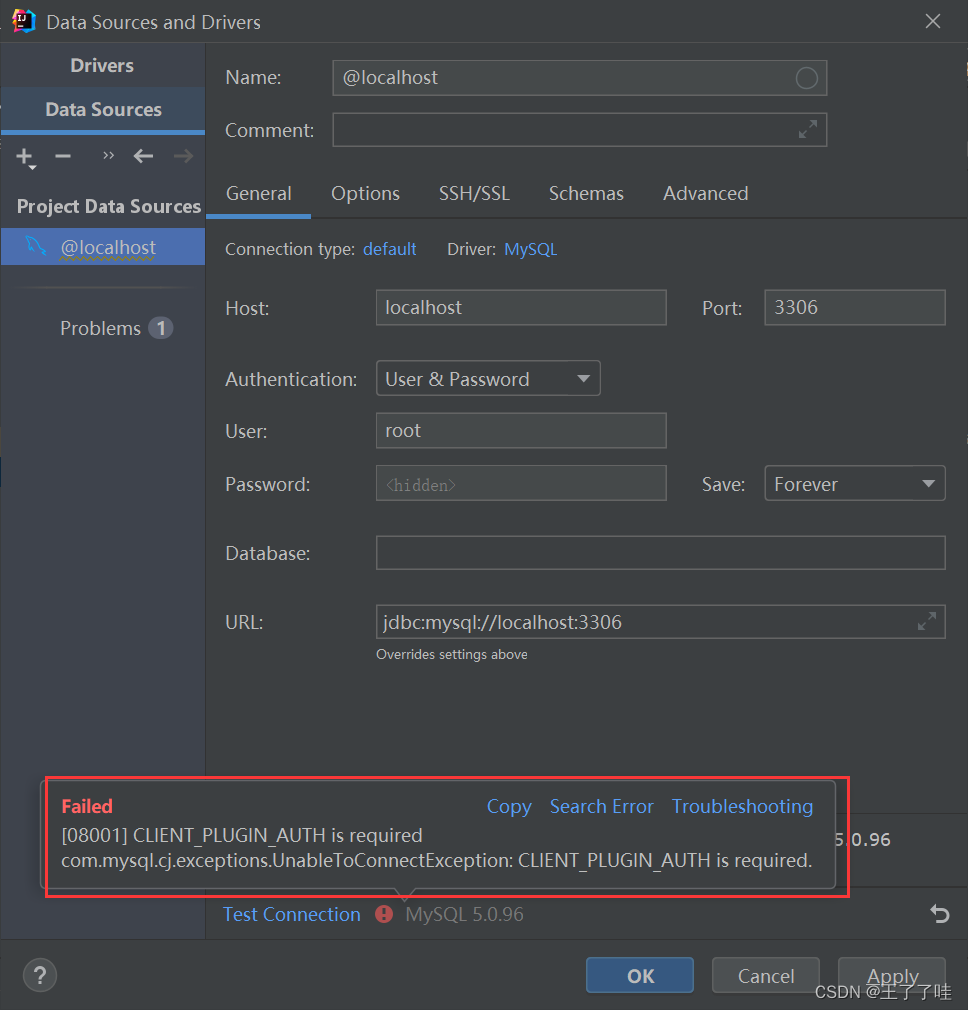 IDEA连接数据库报错：[08001] CLIENT_PLUGIN_AUTH is required com.mysql.cj.exceptions ...