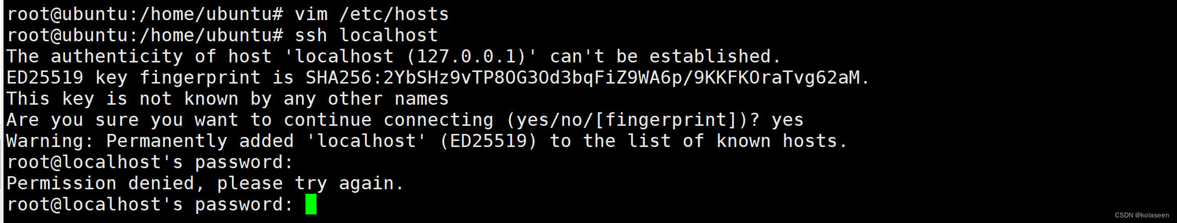 root@localhost‘s password: Permission denied, please try again._localhost's password-CSDN博客