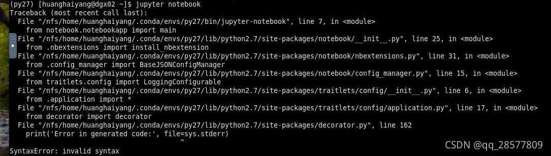 python2.7安装jupyter报错_print('error in generated code:', file=sys.stderr)-CSDN博客
