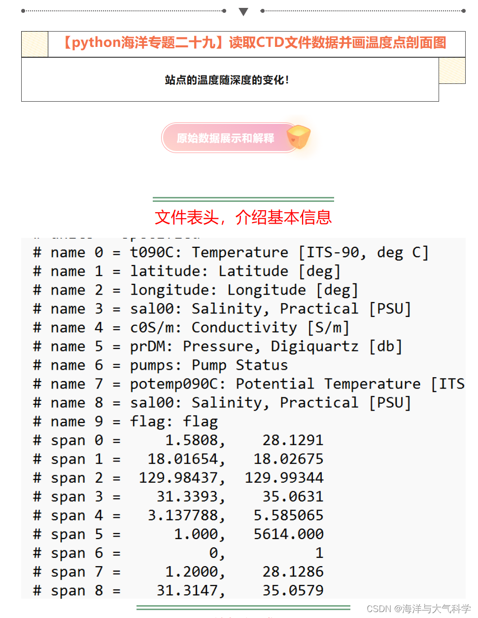 【python海洋专题二十九】读取CTD文件数据并画单点温度剖面图_python 读取温度 图像-CSDN博客