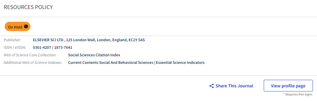 避雷！又6本期刊被On Hold！ELSEVIER旗下影响因子高达10+SSCI上榜_resources policy on hold-CSDN博客