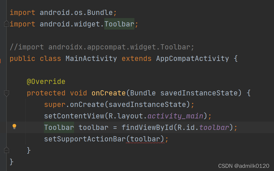 第一行代码Toolbar学习实践，出现错误android.widget.Toolbar cannot be cast to androidx.appcompat.widget.Toolbar ...