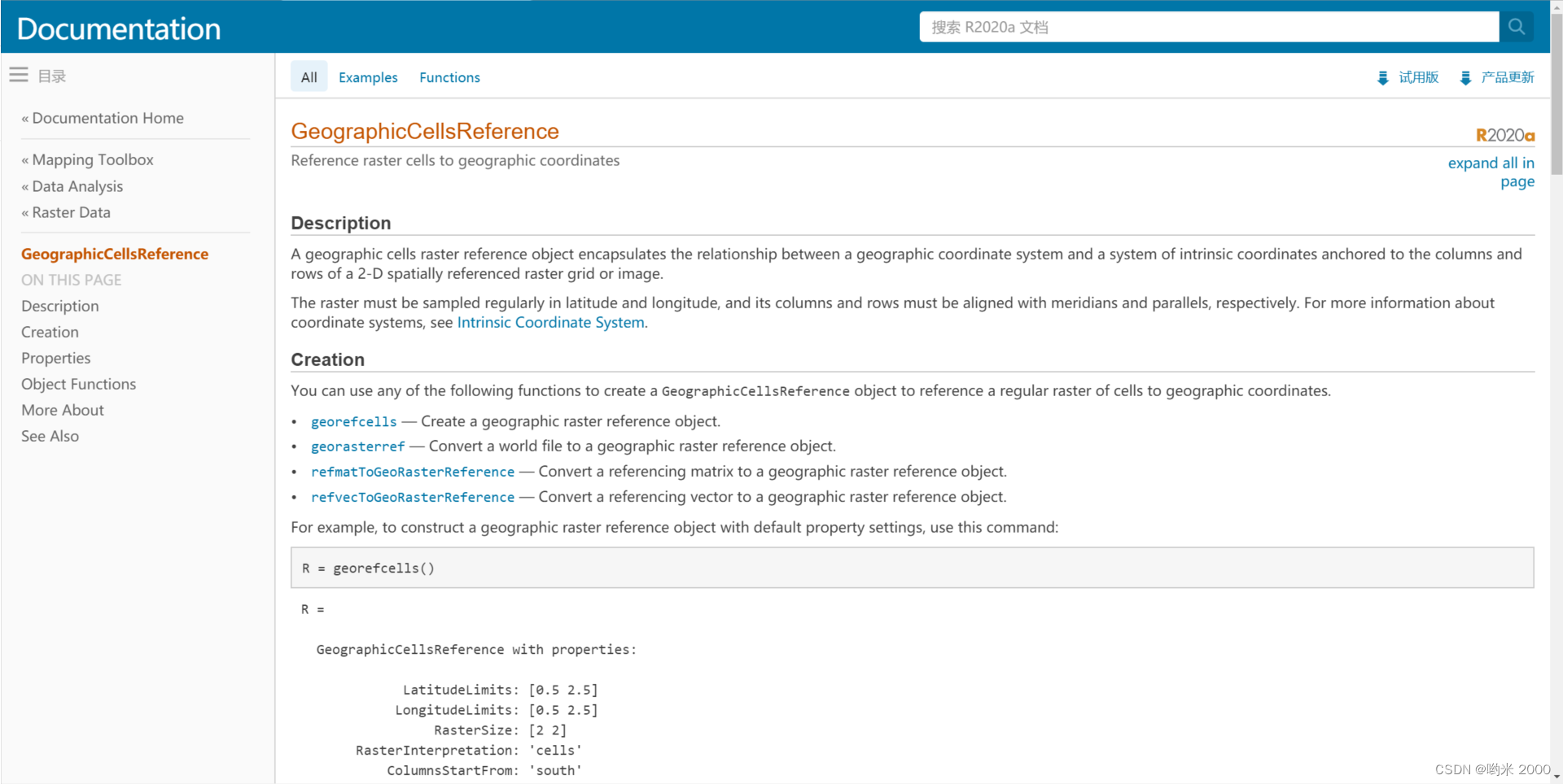 【Matlab】笔记：GeographicCellsReference 地理坐标知多少？矩阵、空间坐标、地理坐标之间转换等_grid map 和 raster map区别-CSDN博客