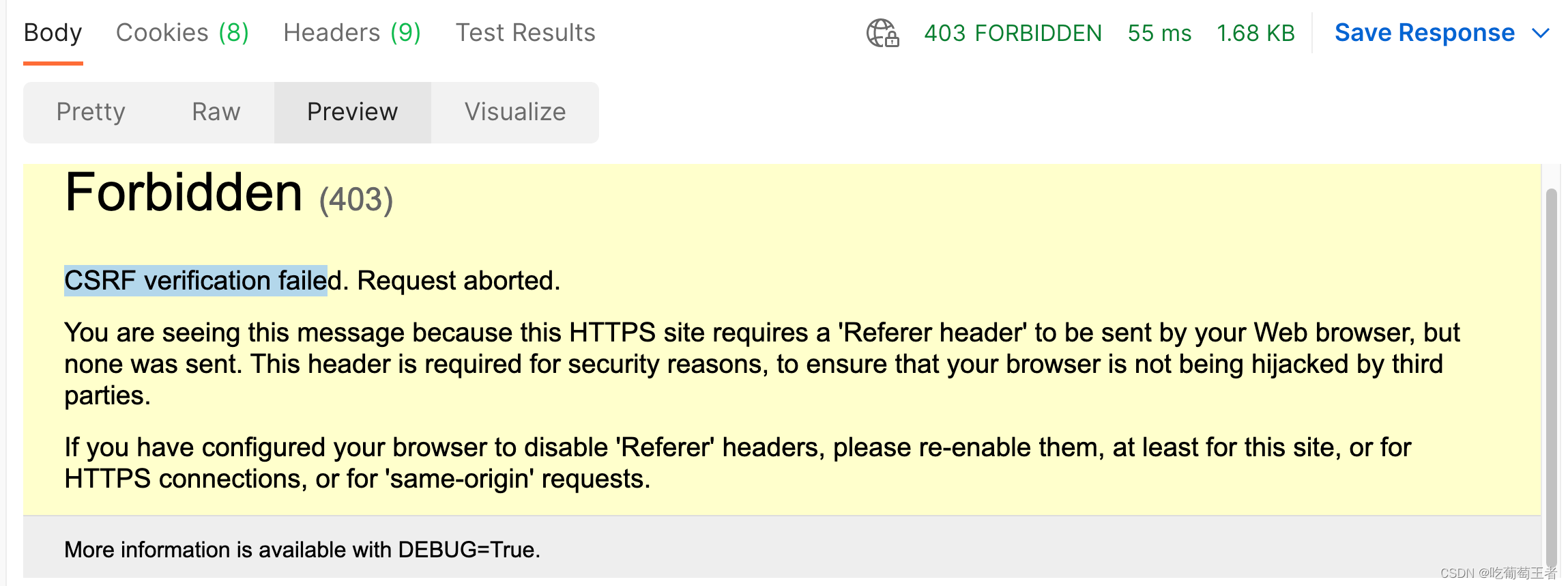 解决postman CSRF verification failed问题_request header verify failed, suspected csrf attac-CSDN博客