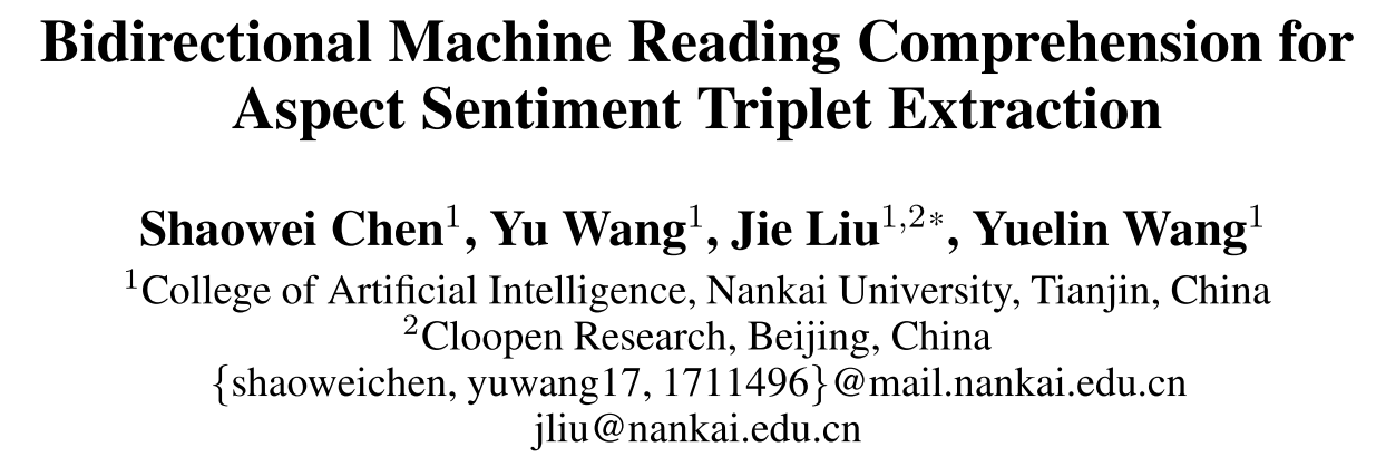 Bidirectional Machine Reading Comprehension for Aspect Sentiment Triplet Extraction 论文阅读-CSDN博客