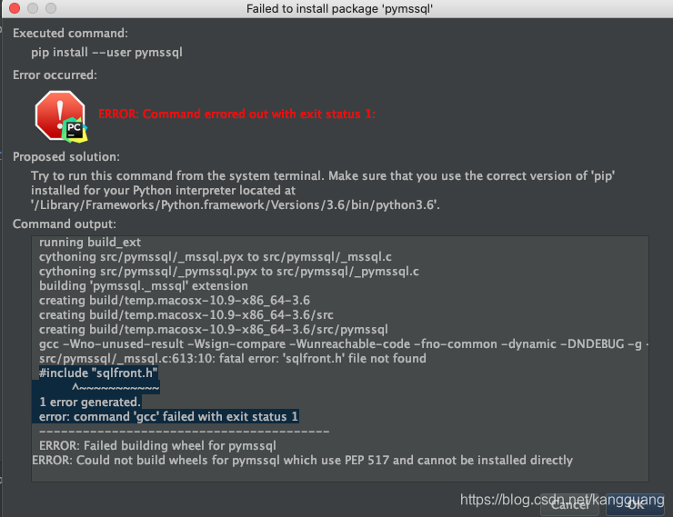 Try to run this command from the system terminal. Make sure that you use the correct version of ...