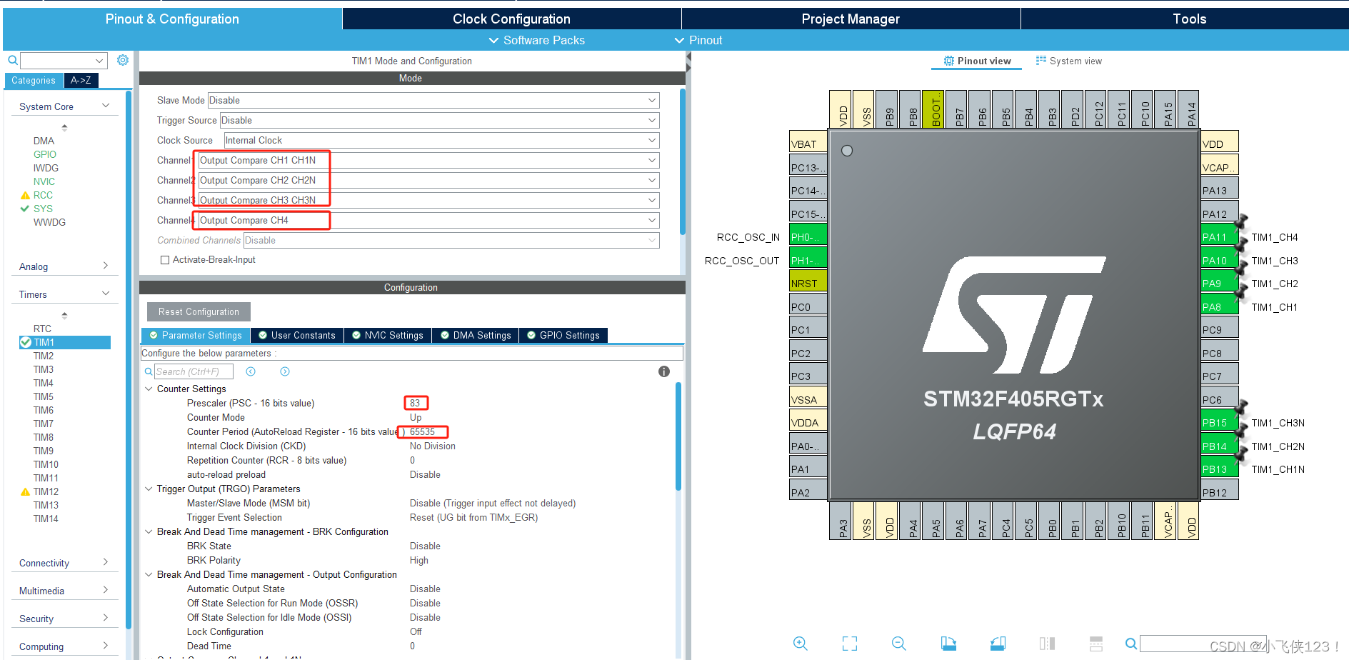 STM32CubeMX HAL F405 TIM1输出多路不同频率及占空比的方波(PWM)（输出比较模式）_hal 输出比较模式-CSDN博客