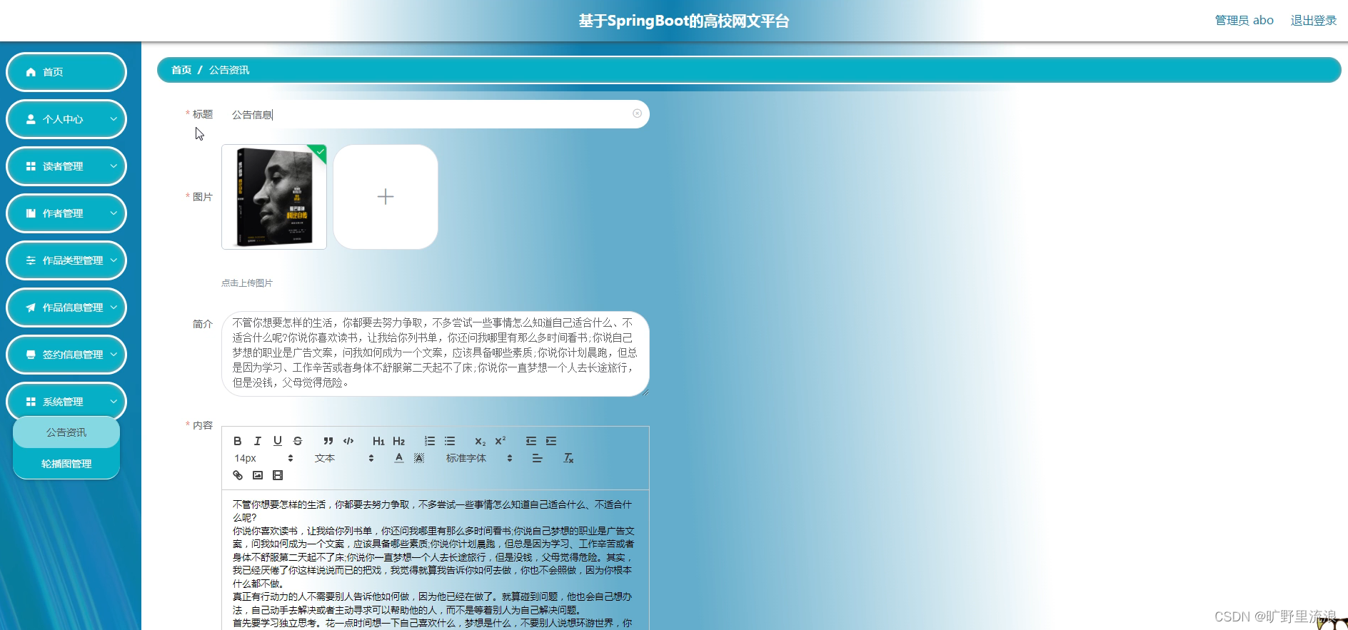Springboot毕设项目基于springboot的高校网文平台82t98（java Vue Mybatis Maven Mysql） 基于