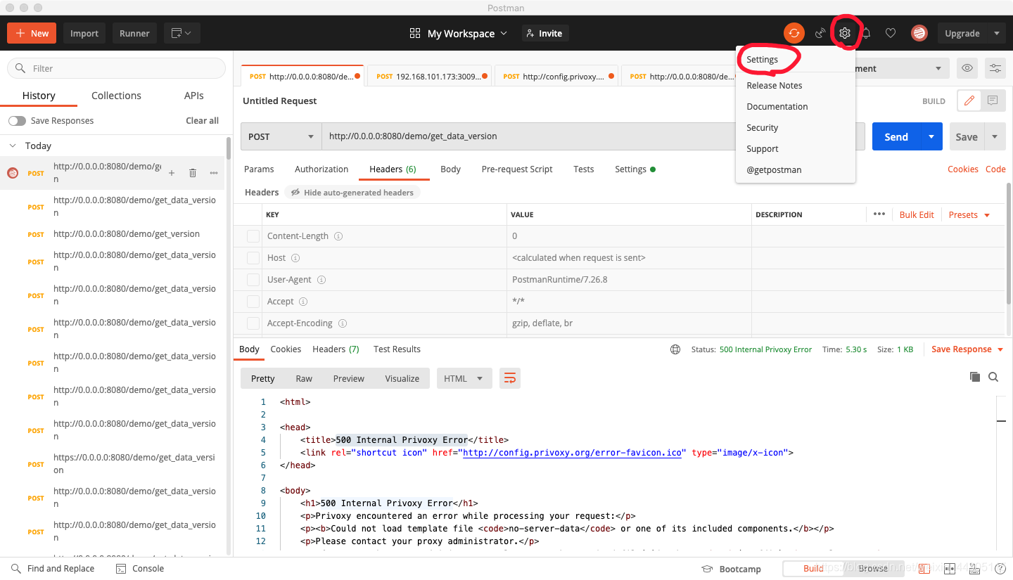 postman发送请求时报错：500 Internal Privoxy Error_postman报500-CSDN博客