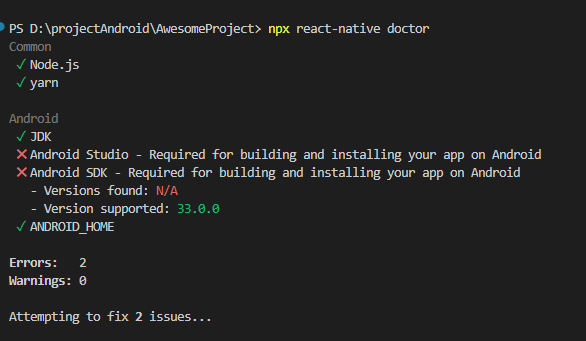 Failed to install the app. Make sure you have the Android development environment set up RN环境搭建踩 ...
