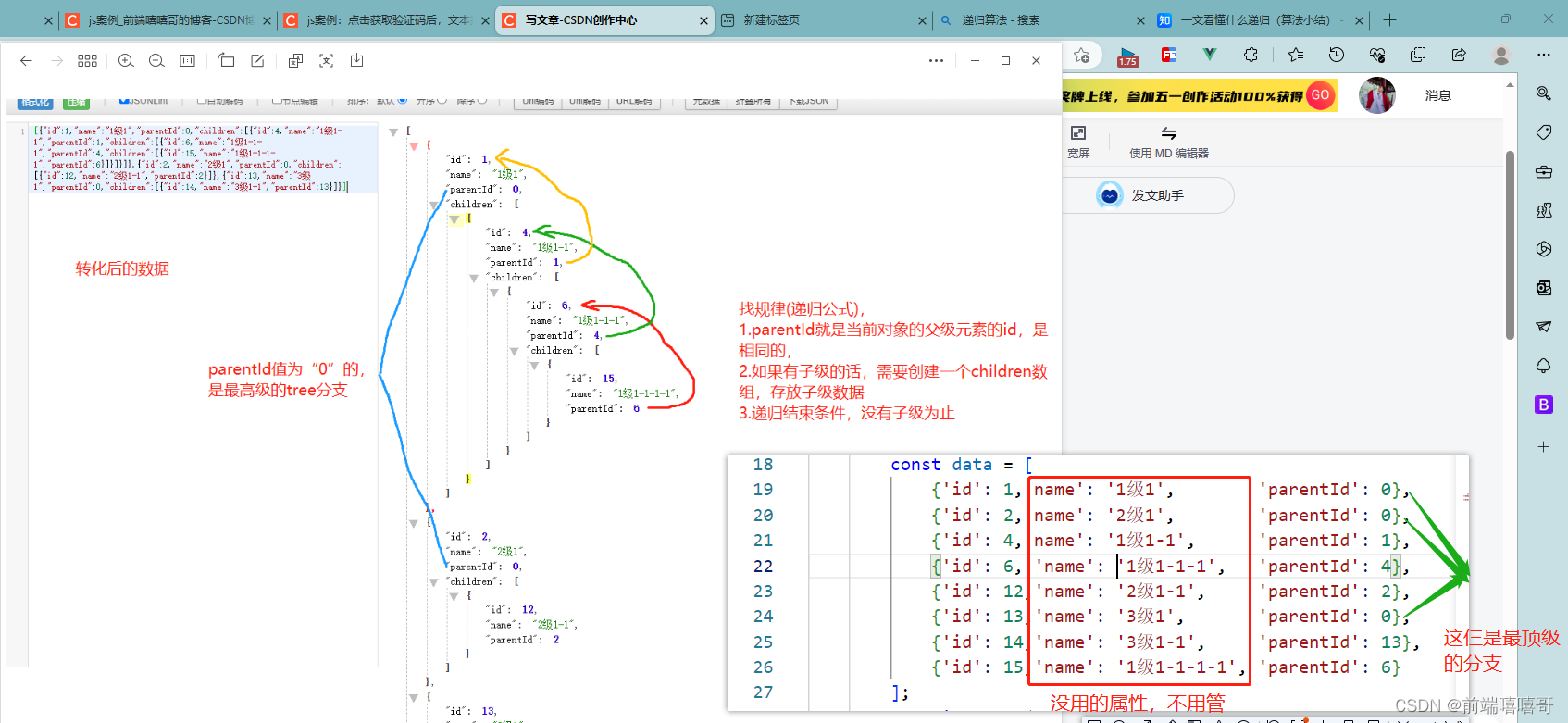 前端算法：递归算法案例【使用递归将平级结构转化成树形结构2套注释分析】buildtreedata Csdn博客
