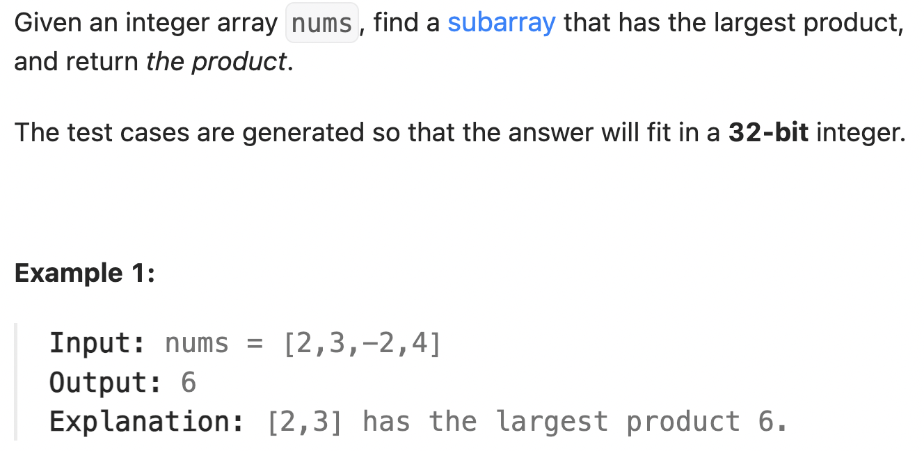 0152_乘积最大的连续子数组（Maximum_Product_Subarray）【M】-CSDN博客