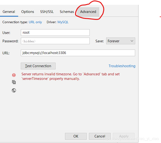 pycharm 链接mysql报错 Server returns invalid timezone. Go to 'Advanced' tab and set 'serverTimezone ...