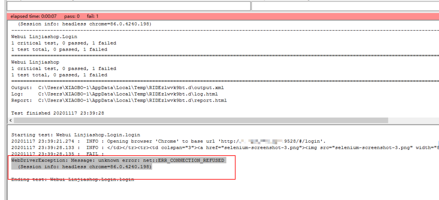 Robotframework执行脚本时，报WebDriverException: Message: unknown error: net::ERR_CONNECTION_REFUSED_rf报 ...