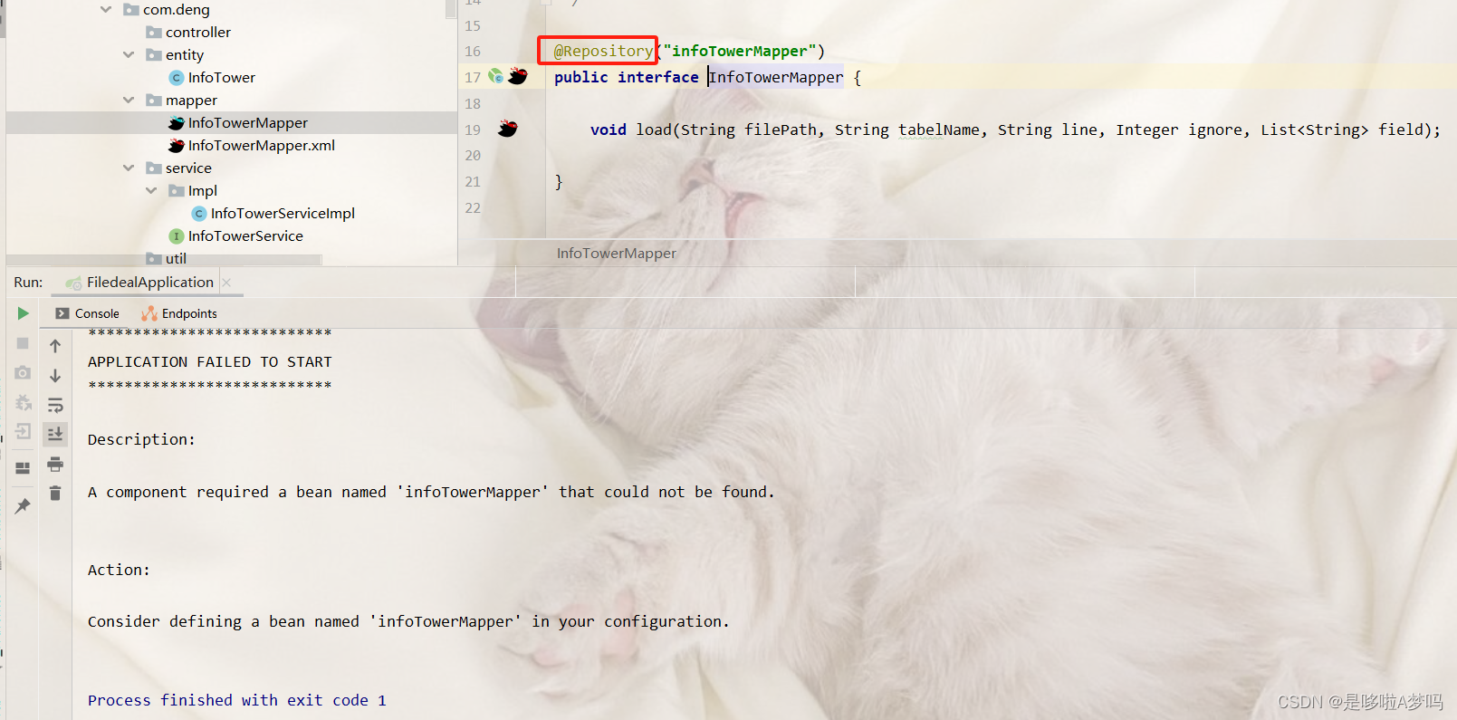 新建springboot集成mybatis在mapper中使用了@Repository启动时还是报错显示为注入到spring容器_springboot启动报sqlsessiontepmate没 ...