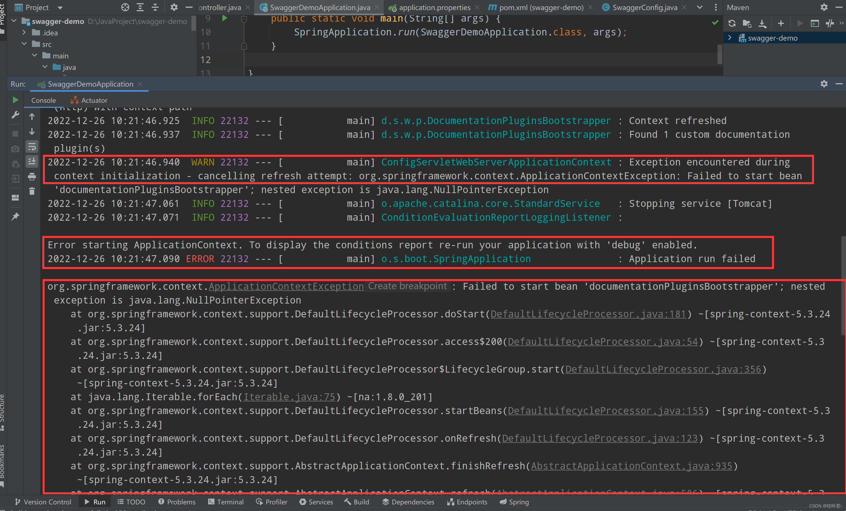 swagger2入门程序启动报错Exception encountered during context initialization ...