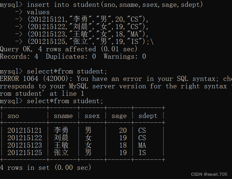 ERROR 1366 (HY000): Incorrect string value: ‘\xC0\xEE\xD3\xC2‘ for column ‘sname‘ at row 1在表中插入 ...