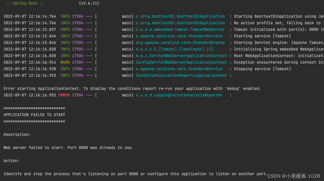 springboot启动项目时报错Error starting ApplicationContext. To display the conditions report re-run your ...