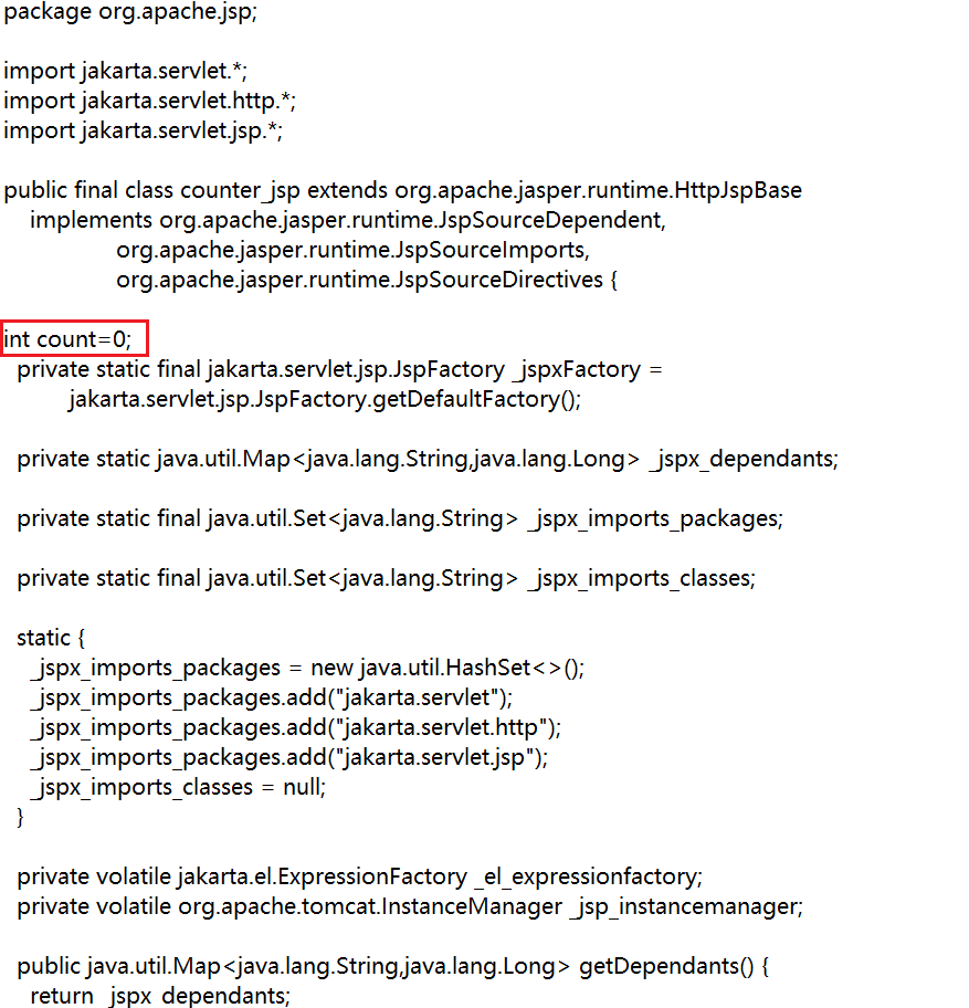 [Java Web]实验五 JSP基本语法与页面指令 打开counter.jsp转换后的源文件counter_jsp.java，对应的类文件在哪里？文件名是什么？查看count变量是在哪里声明 ...