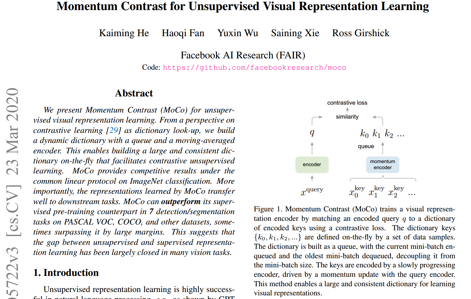 论文解读：(MoCo)Momentum Contrast for Unsupervised Visual Representation Learning-CSDN博客