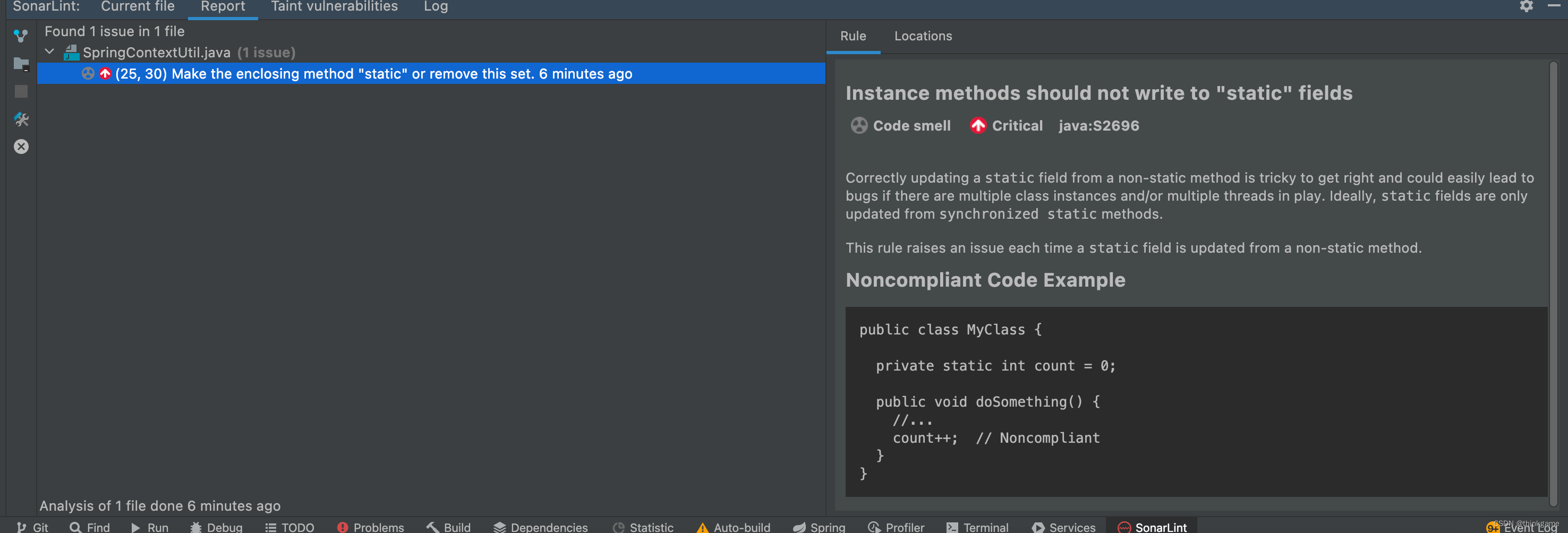 【Sonar技术债务解决】Instance methods should not write to “static“ fields_instance methods should not ...