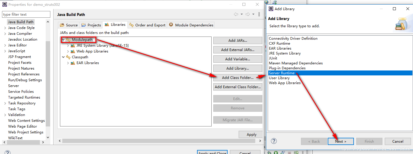 Eclipse中struts2框架报错：The type javax.servlet.http.HttpservletResponse cannot be resolved ...