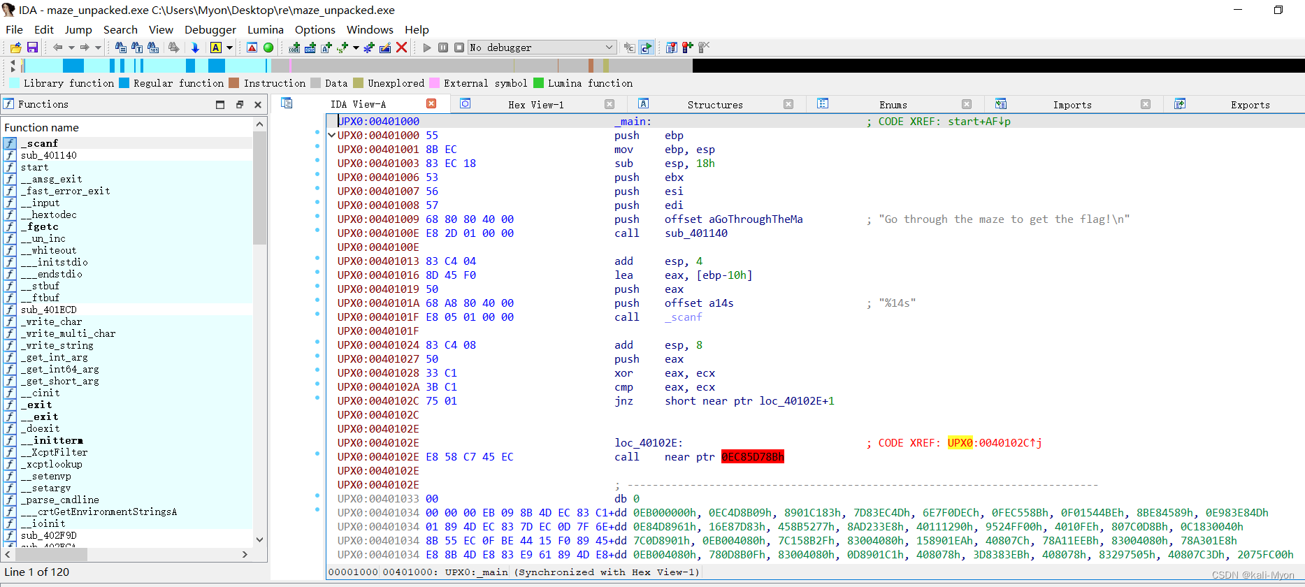 [HDCTF2019]Maze（初识逆向）-CSDN博客