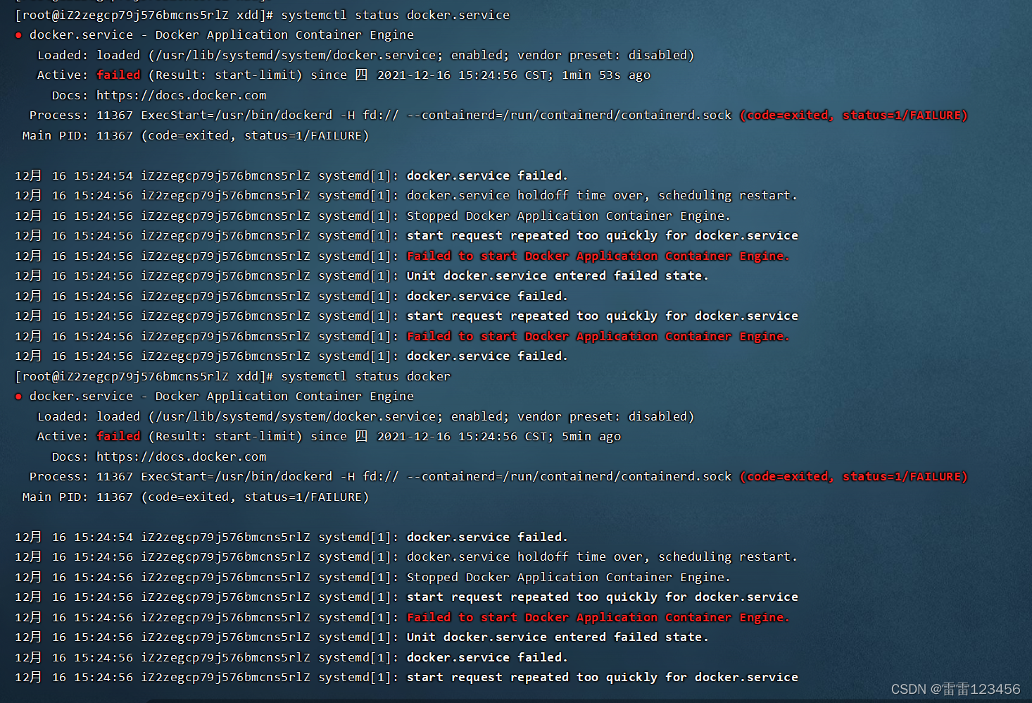 docker启动失败Failed to start Docker Application Container Engine.(centos7)_centosfailed to start ...