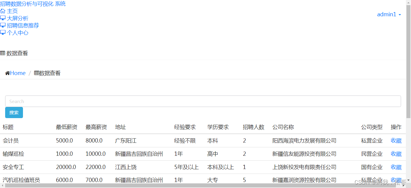 基于python Django的大数据招聘数据分析系统,包括数据大屏和后台管理招聘数据分析及可视化大屏 Csdn博客