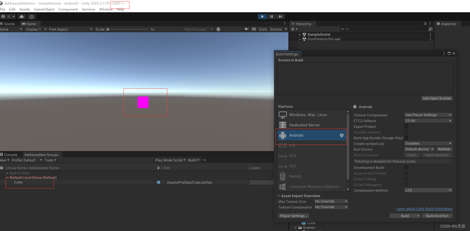 Unity编辑器从pc平台切换到android平台下 Addressable 加载模型出现粉红色，类似于材质丢失的问题unity 使用安卓平台运行材质变红打包手机上没事 Csdn博客