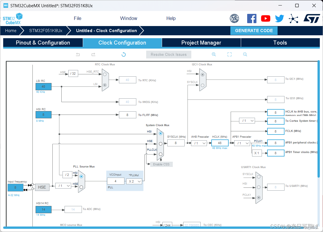 STM32F051K8微控制器开发入门：设置、调试与时钟配置-CSDN博客