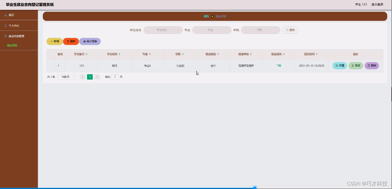 Java毕业设计毕业生就业去向登记管理系统（附源码、数据库）java毕业生登记表窗体代码运行结果 Csdn博客