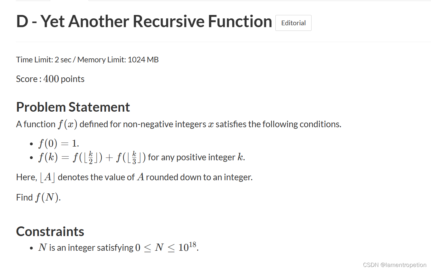 【记忆化搜索】ABC275 D - Yet Another Recursive Function-CSDN博客