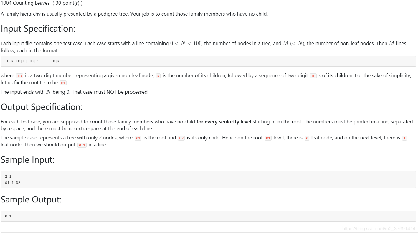 1004 Counting Leaves （30 point(s)）_c语言counting leaves (30 分)-CSDN博客