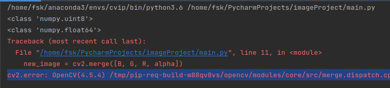 error: (-215:Assertion failed) mv[i].size == mv[0].size && mv[i].depth() == depth in function ...