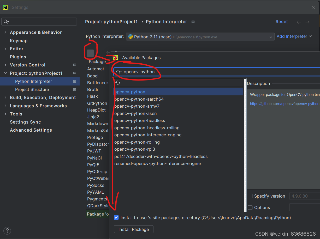 自用|用anaconda navigator安装OpenCV，pycharm中创建项目_opencv_weixin_63686826-2048 AI社区