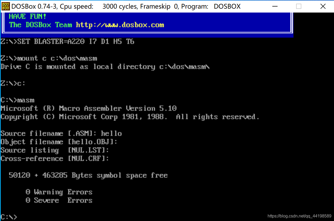 Windows下DOSbox的使用，及编写一个简单的Hello World-CSDN博客