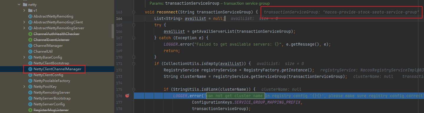 调式源码解决 seata 报错 can not get cluster name 问题_can not get cluster name in registry config 'servi ...
