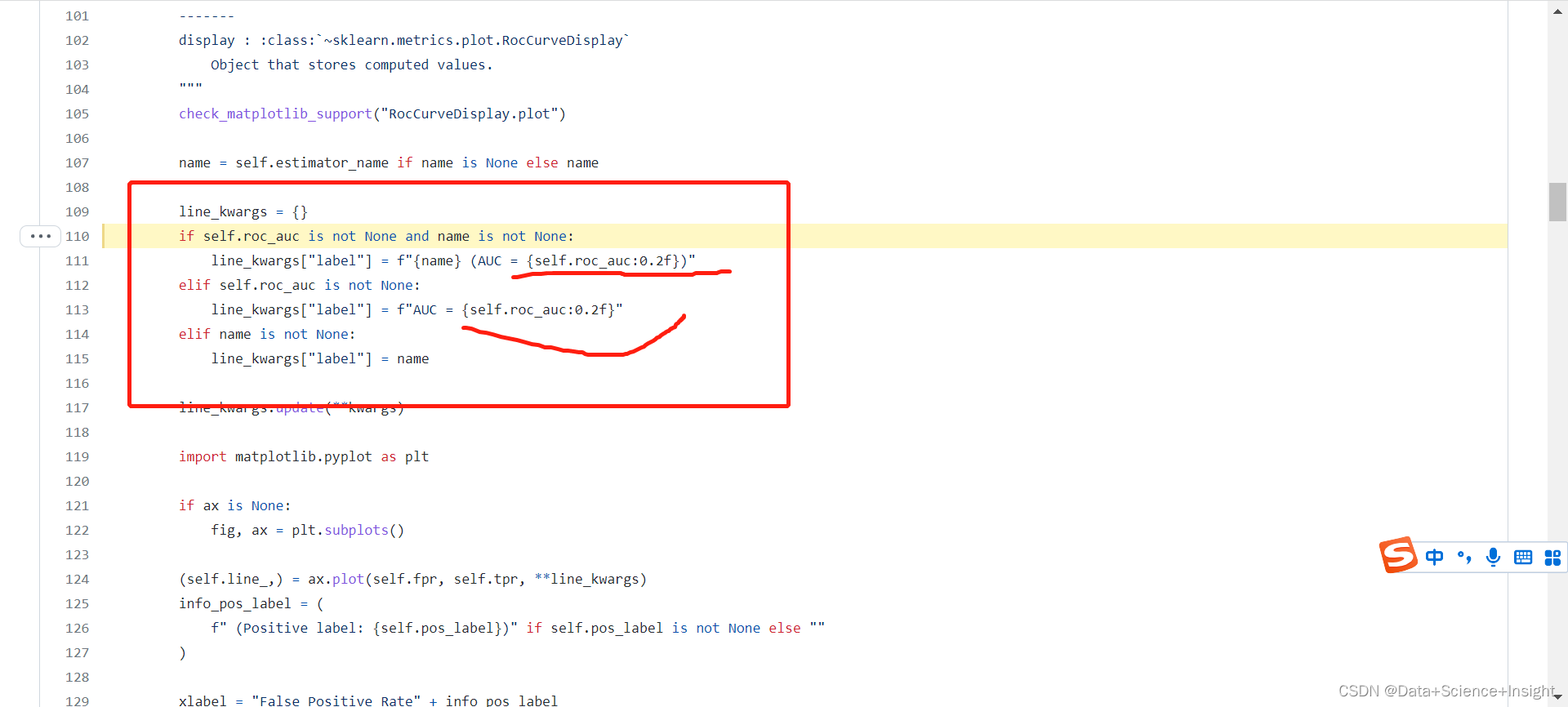 为什么sklearn中的sklearn.metrics.RocCurveDisplay可视化的图像中的AUC值的有效小数位数为两位？而不能自定义调节（floating point ...
