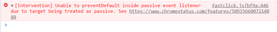 解决移动端报错：Unable to preventDefault inside passive event listener due to target being treated as ...