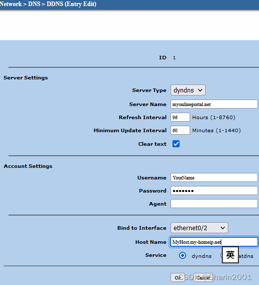 Juniper Netscreen SSG 防火墙 配置来自第三方(myonlineportal.net DDNS dynamic dns)的动态DNS更新_members.dyndns ...