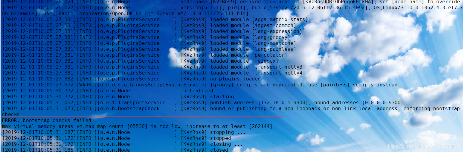elasticsearch 报错 ERROR: bootstrap checks failed max virtual memory areas vm.max_map_count [65530 ...
